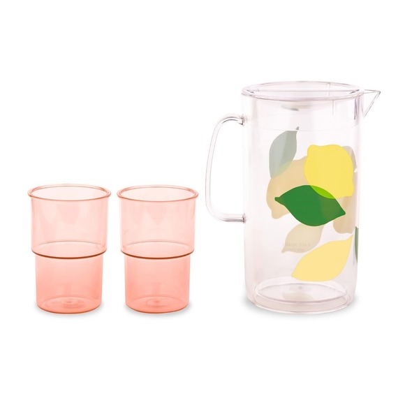 kate spade | Dining | Kate Spade Lemon Pitcher Set 2 Cups Acrylic ...